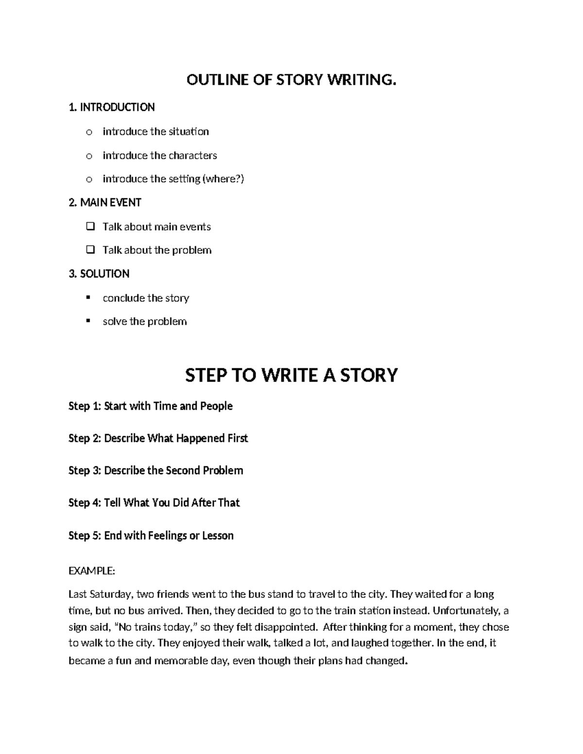 OUTLINE FOR STORY WRITING: A STEP-BY-STEP GUIDE - Studocu