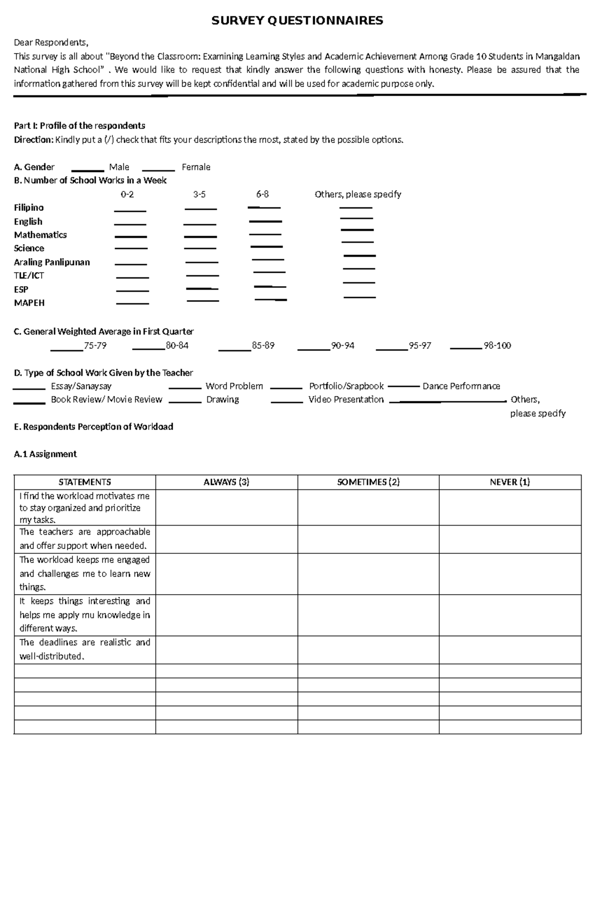 Rus - IDEAS FOR STUDENTS - SURVEY QUESTIONNAIRES Dear Respondents, This ...