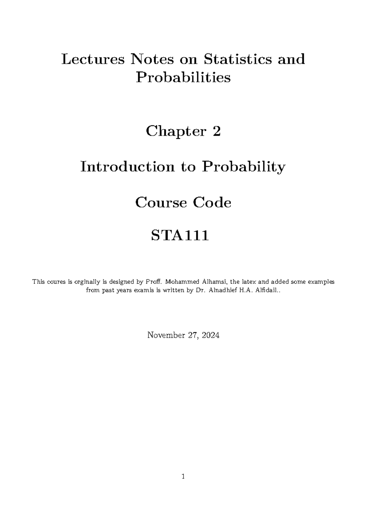 STA111 Lecture Notes: Chapter 2 - Introduction to Probability - Studocu