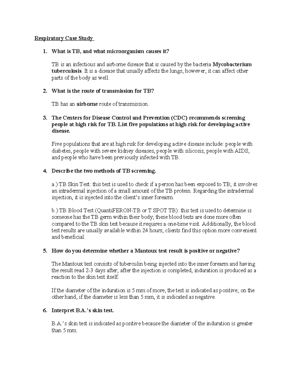 Respiratory Case Study: Understanding Tuberculosis (TB) Transmission ...
