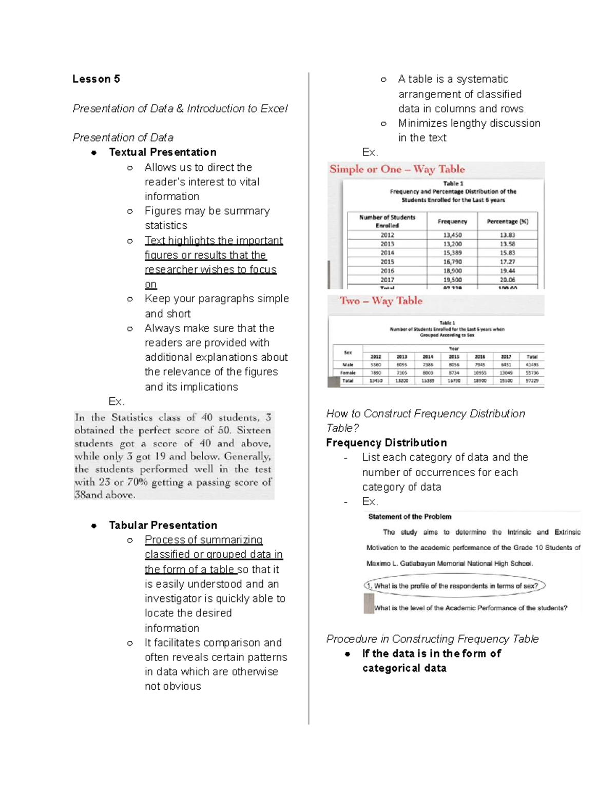 STAT 203 - Lesson 5: Understanding Data Presentation Techniques - Studocu