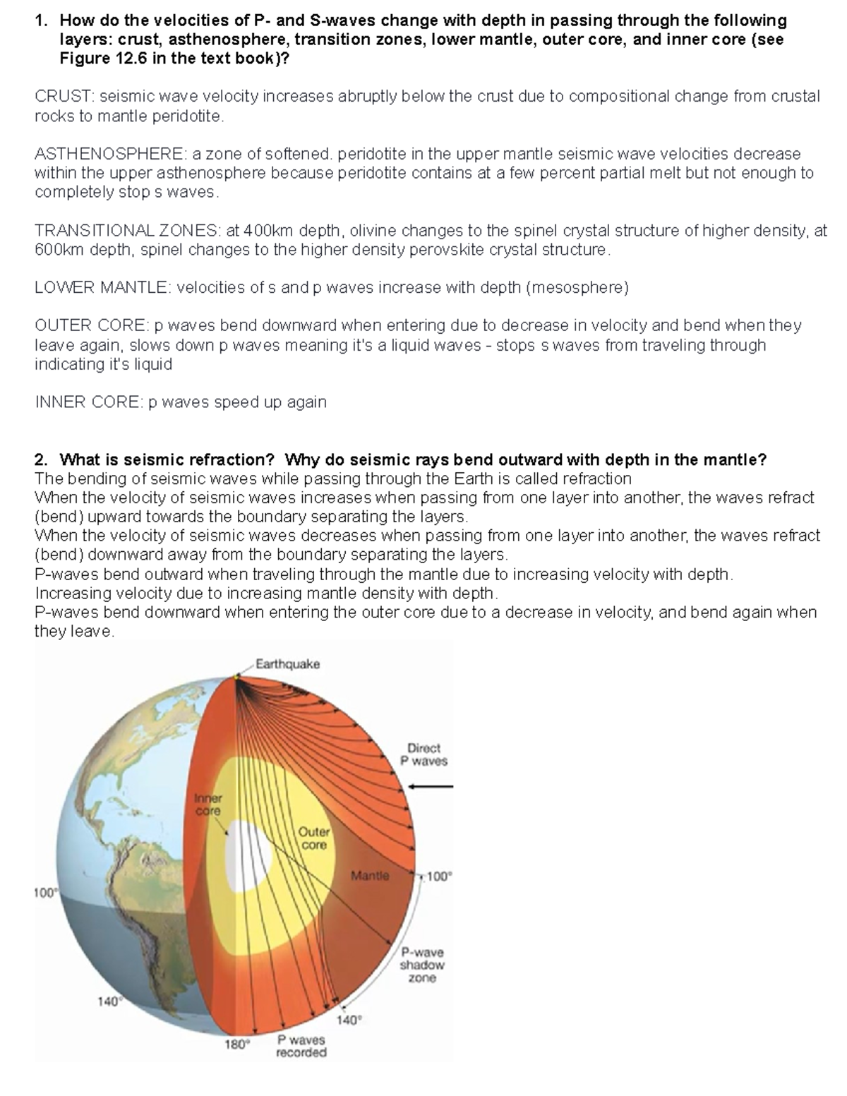 Exam 4 Review 1 - Seismic Wave Behavior and Earth's Layers Analysis ...