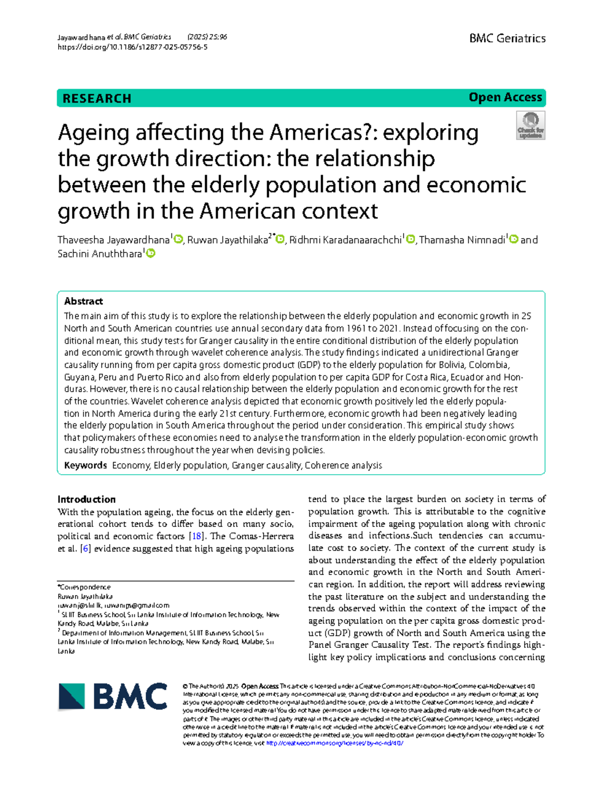 Exploring Economic Growth and Elderly Population Dynamics in the ...