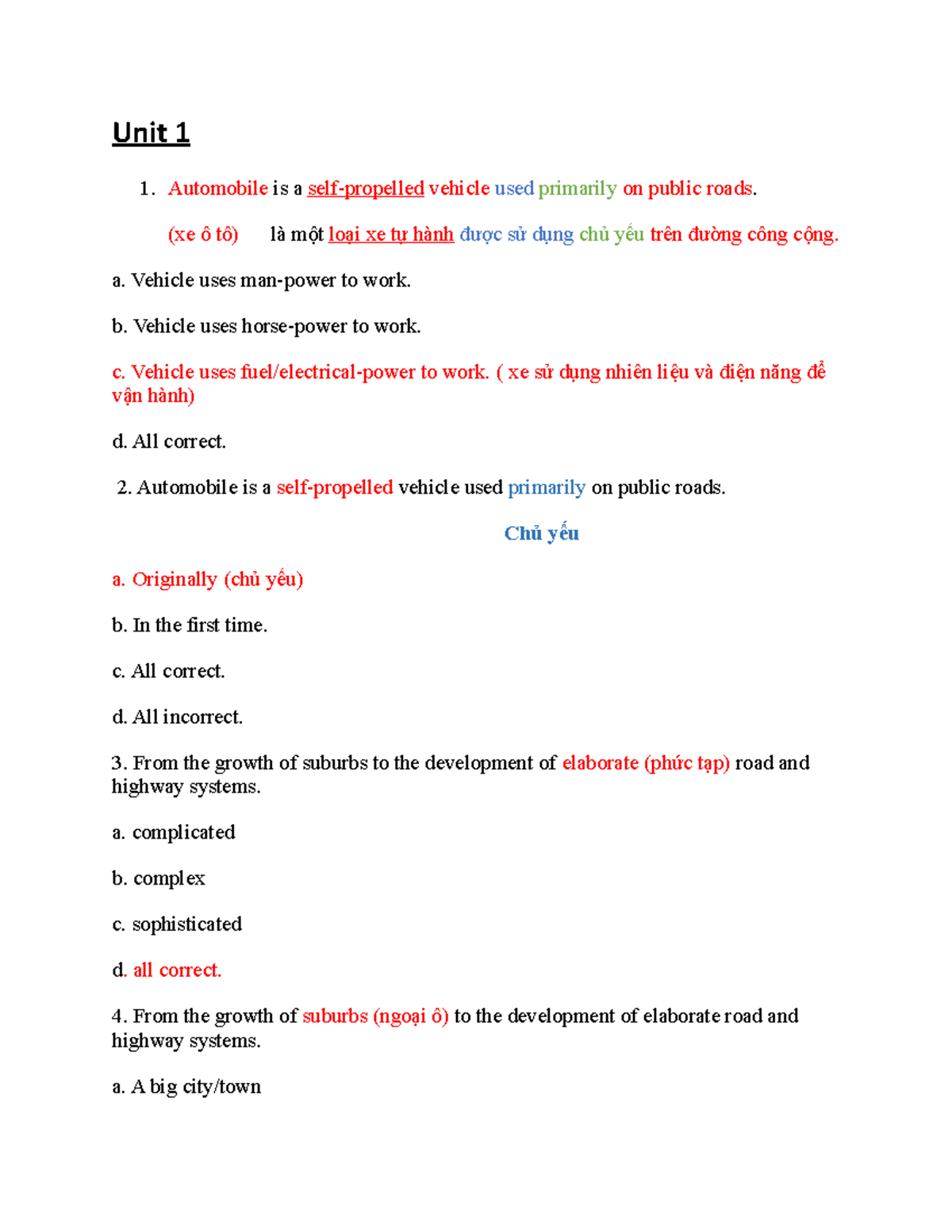 Unit 1 - for engineer - Unit 1 Automobile is a self-propelled vehicle ...