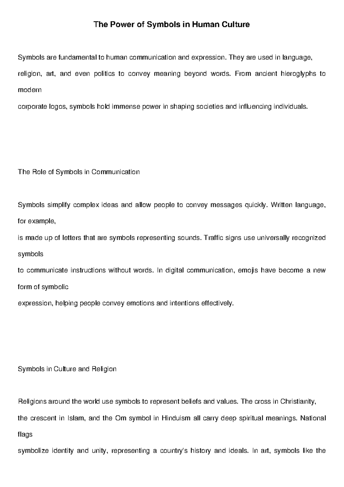 Symbols Essay - need - The Power of Symbols in Human Culture Symbols ...