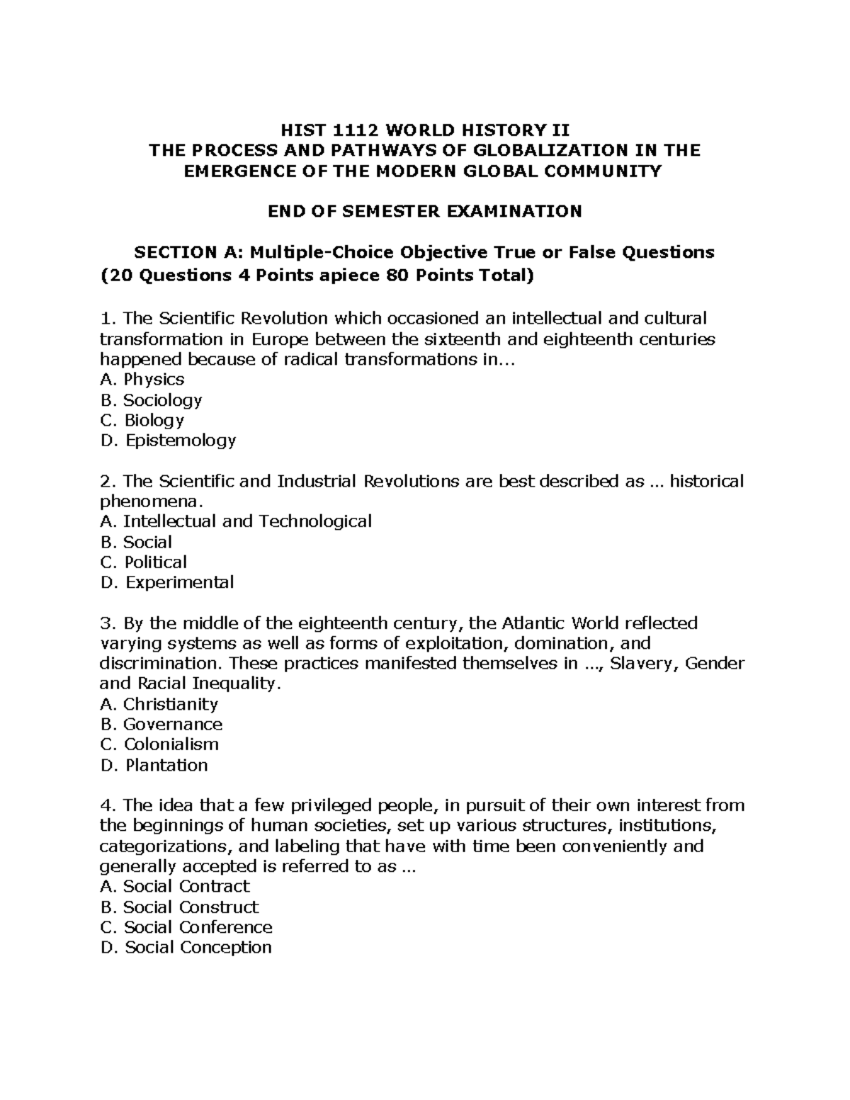 HIST 1112 World History II End of Semester Examination Guide - Studocu