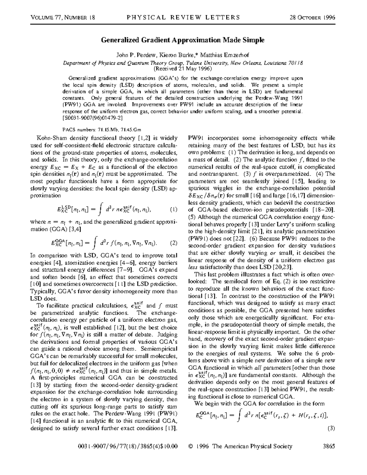 PBE97: Simplified Generalized Gradient Approximation in DFT - Studocu