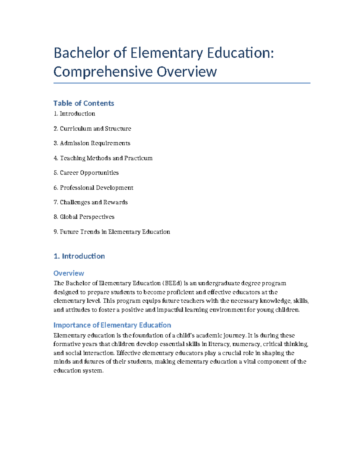 BEEd Overview: Curriculum, Admission, and Career Insights - Studocu