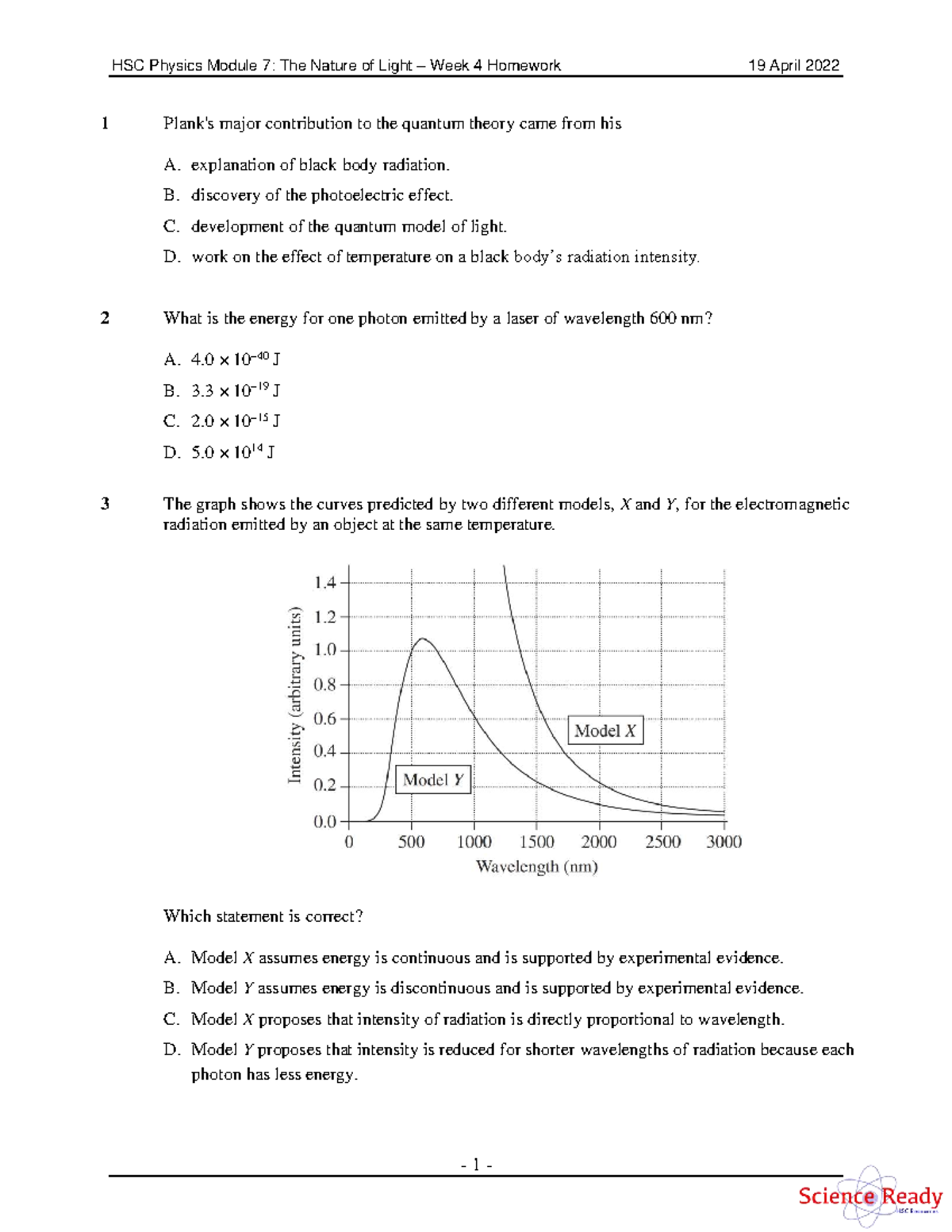 HSC Physics Module 7: The Nature of Light Week 4 Homework Solutions ...