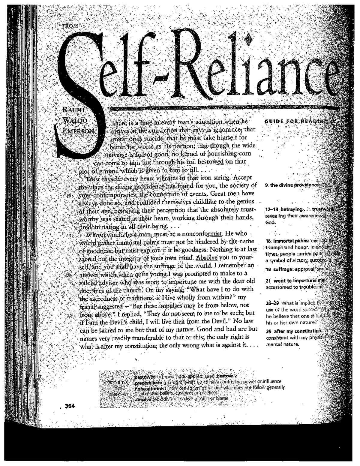 ENG 101: Self-Reliance Excerpt Analysis and Key Concepts - Studocu