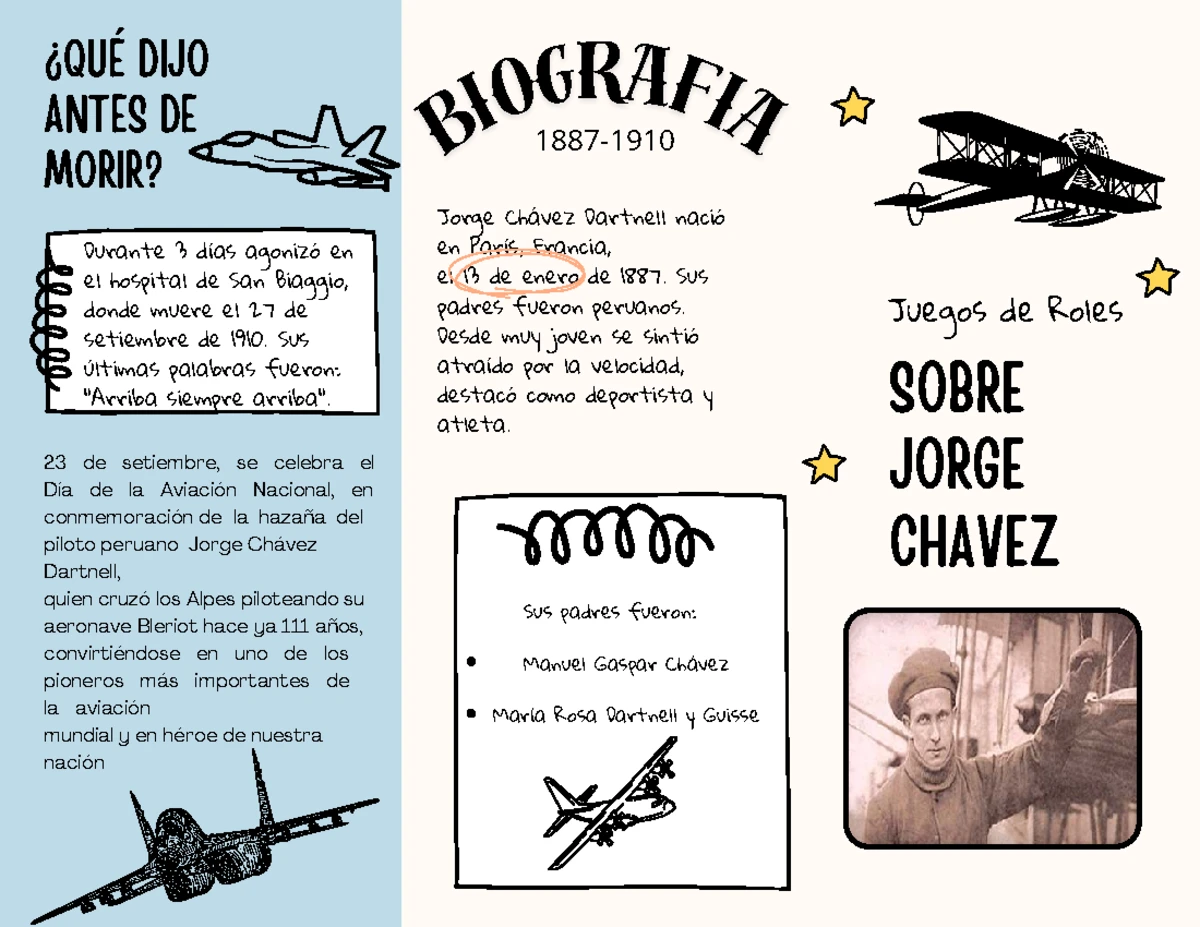 Folleto Informativo sobre Jorge Chávez Dartnell y su Legado - Studocu