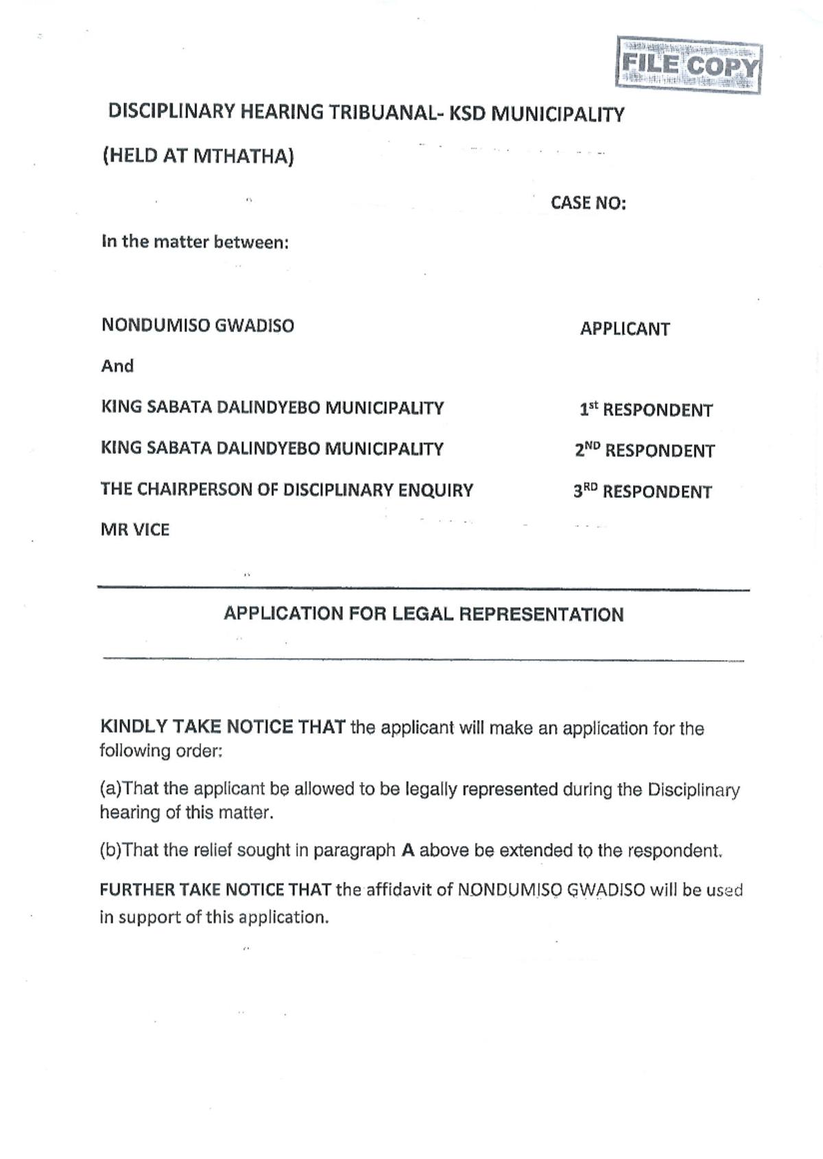 Application for Legal Representation in KSD Disciplinary Hearing - Studocu