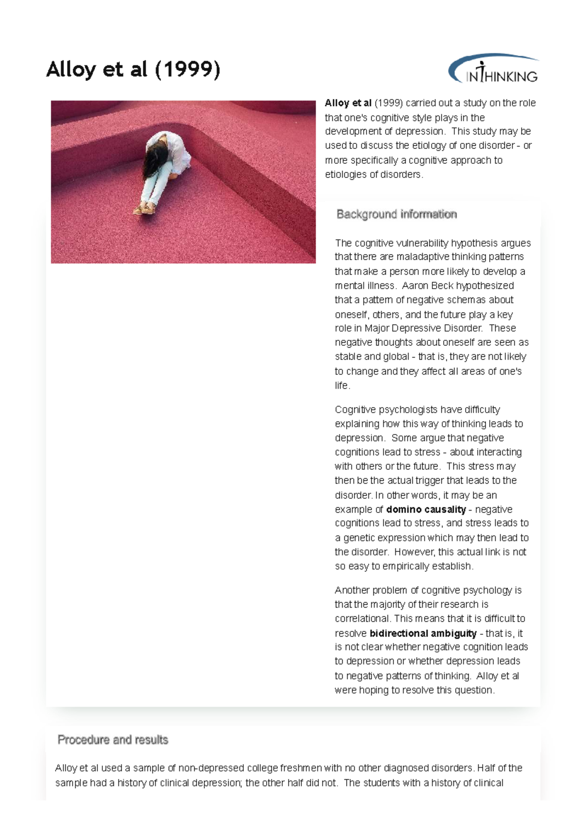 Alloy et al Study on Cognitive Style and Major Depressive Disorder (MDD ...