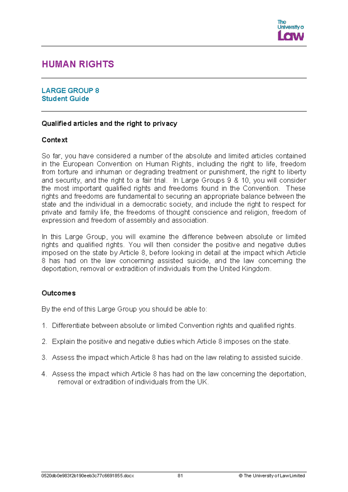 HUMAN RIGHTS LG08: Qualified Rights & Privacy in ECHR - Studocu