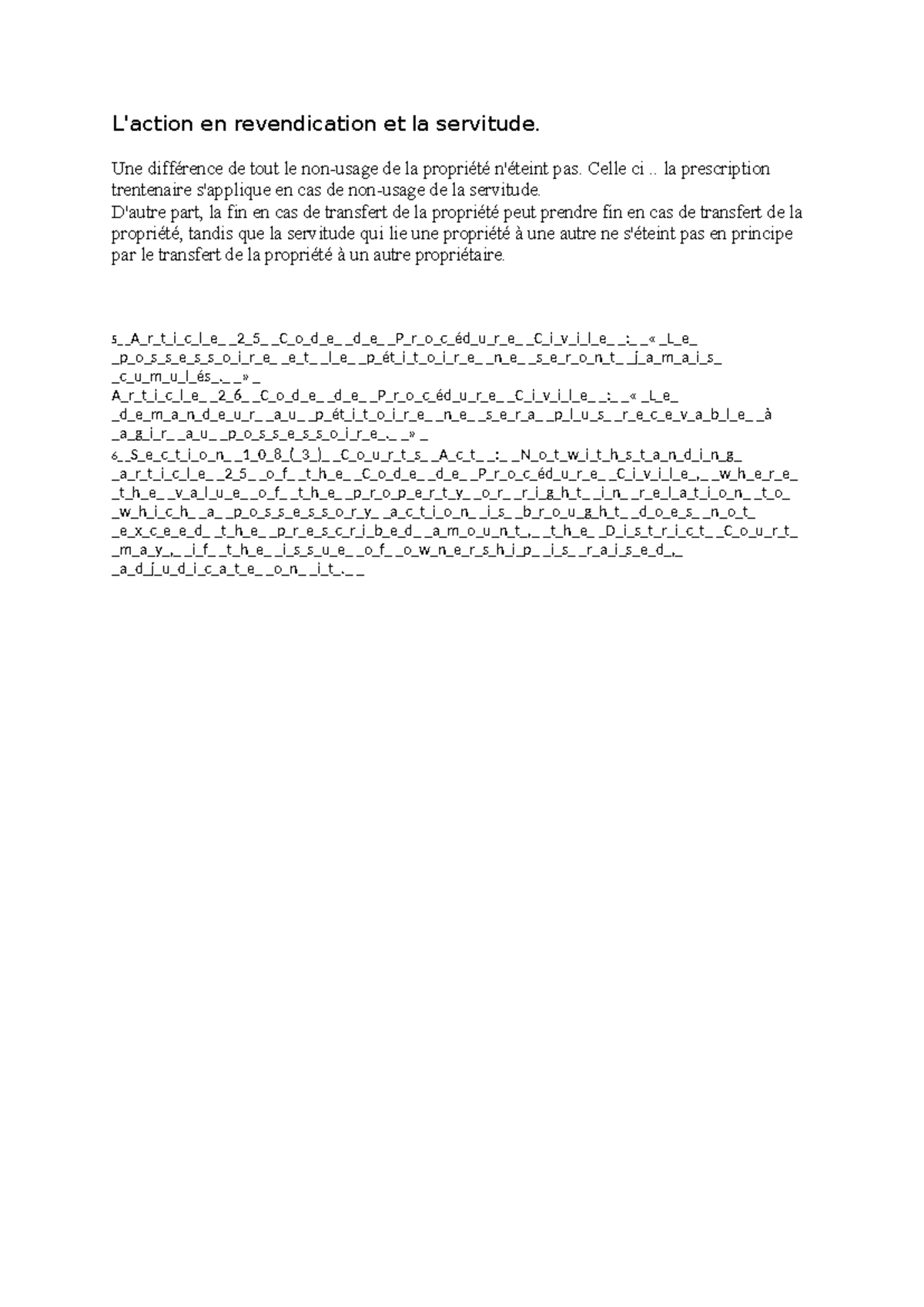 DDB1 Part 5 - Étude sur l'Action en Revendication et Servitudes - Studocu
