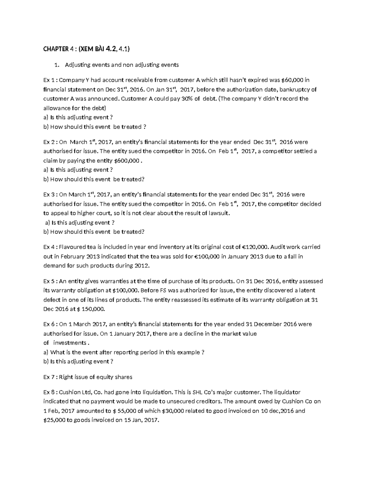Exercise Chapter 4: Adjusting and Non-Adjusting Events Analysis - Studocu