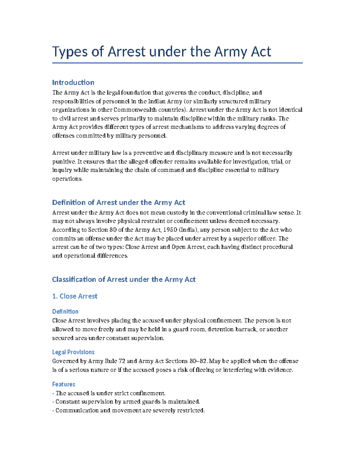 Types of Arrest Under the Army Act: Close vs. Open Arrest Explained ...