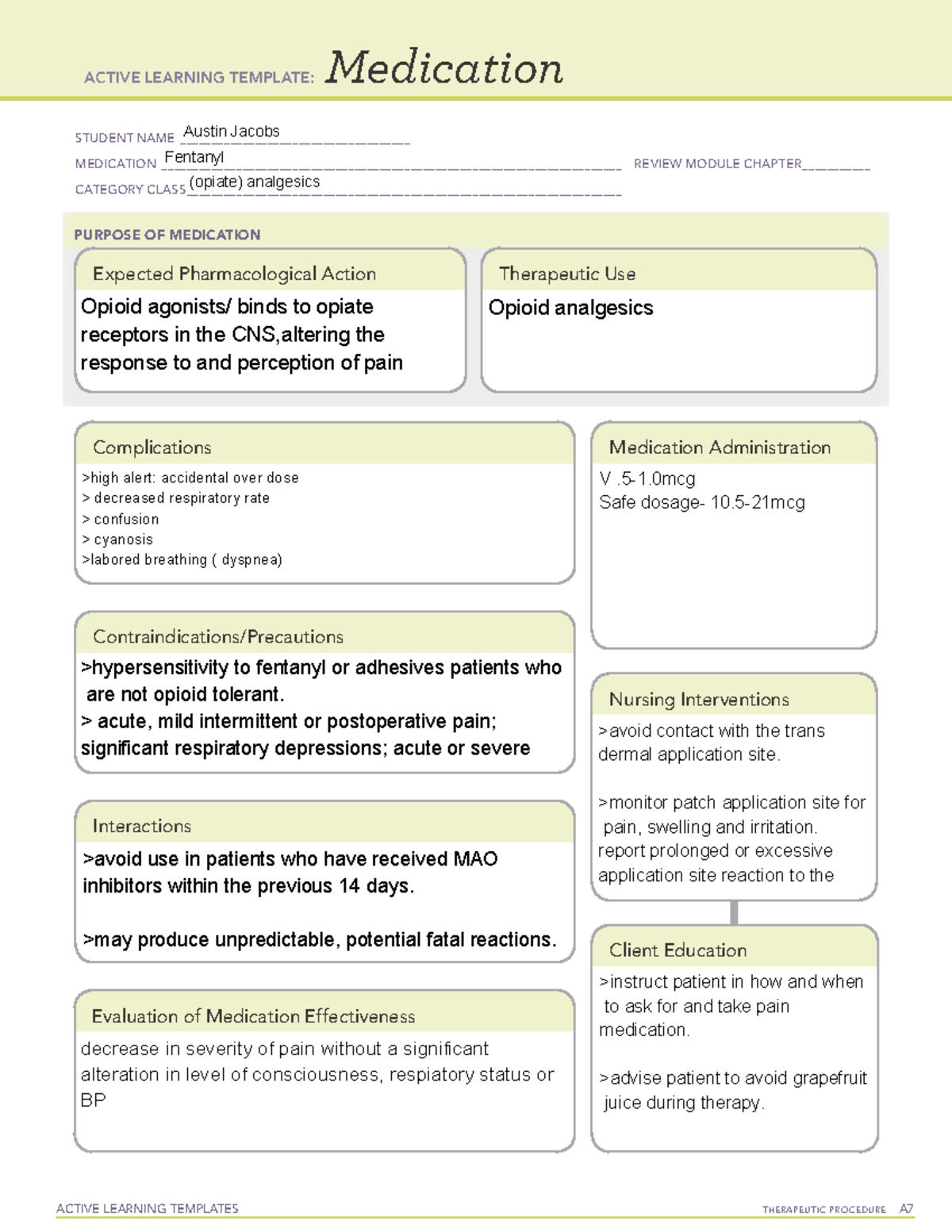 Fentanyl ATI medication template - ACTIVE LEARNING TEMPLATES ...