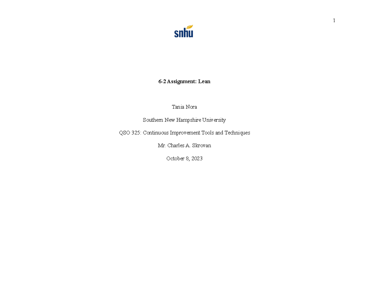 QSO 325 Module 6 - Assignment on Lean Techniques and Eight Wastes - Studocu