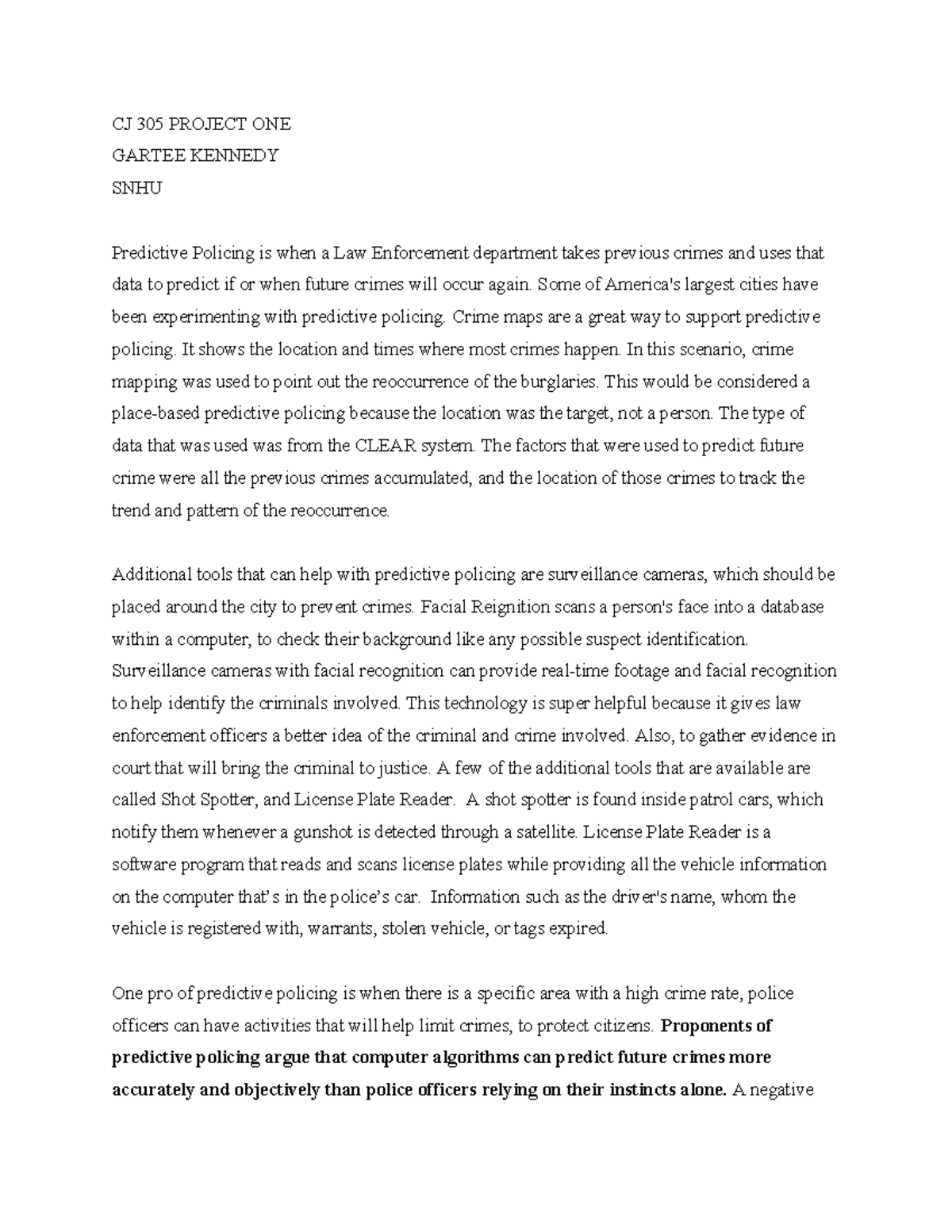 CJ 305 Module Four Assignment Template - CJ 305 PROJECT ONE GARTEE ...