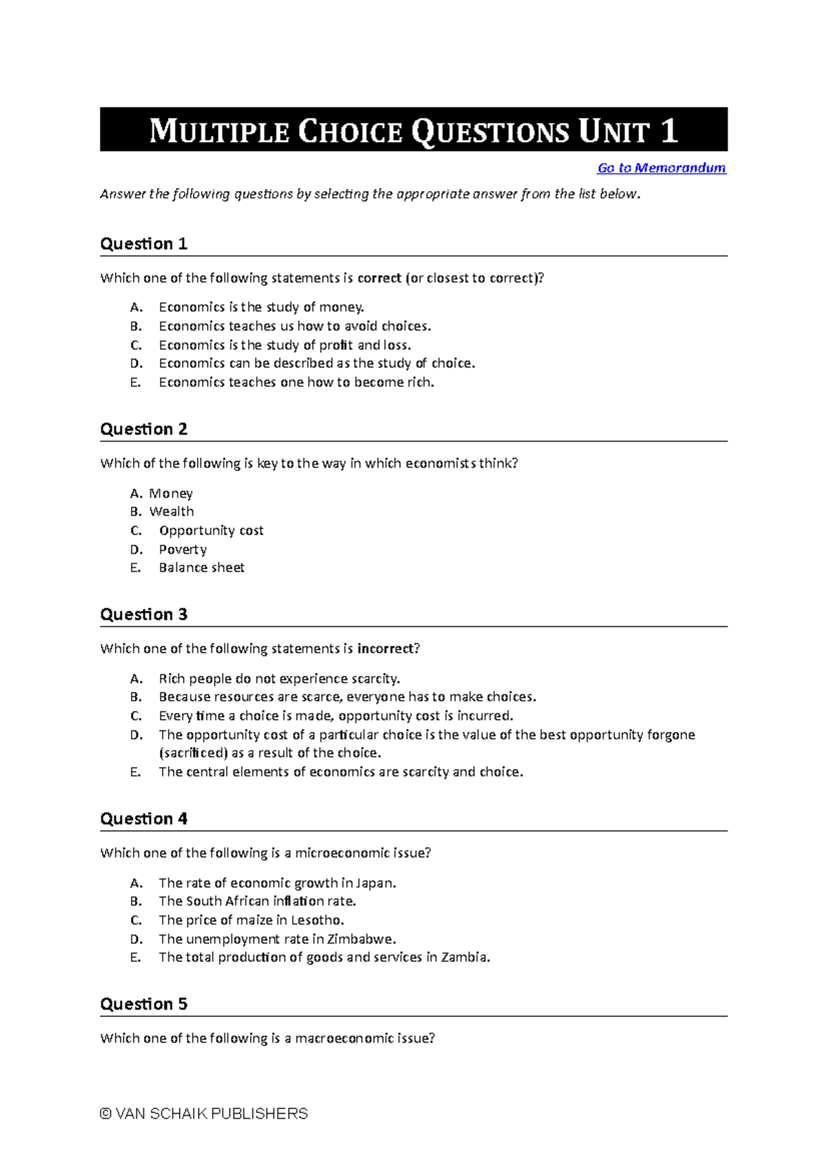 MCQ UNIT 1 - Study Unit 1 MCQ question and answers - MULTIPLE CHOICE ...
