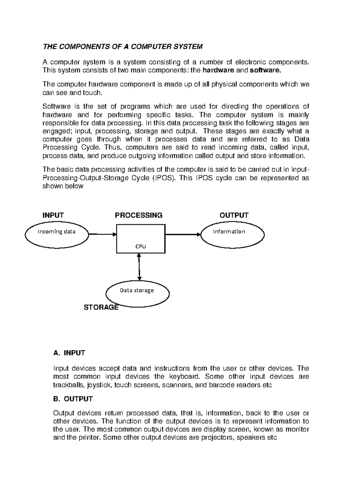 COMP 101: Components of a Computer System Explained - Studocu