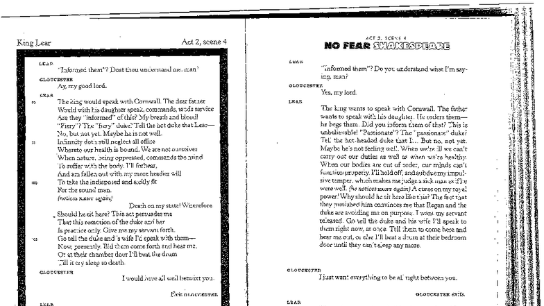ACT 2, SCENE 4: King Lear Analysis and Modern Text Comparison - Studocu
