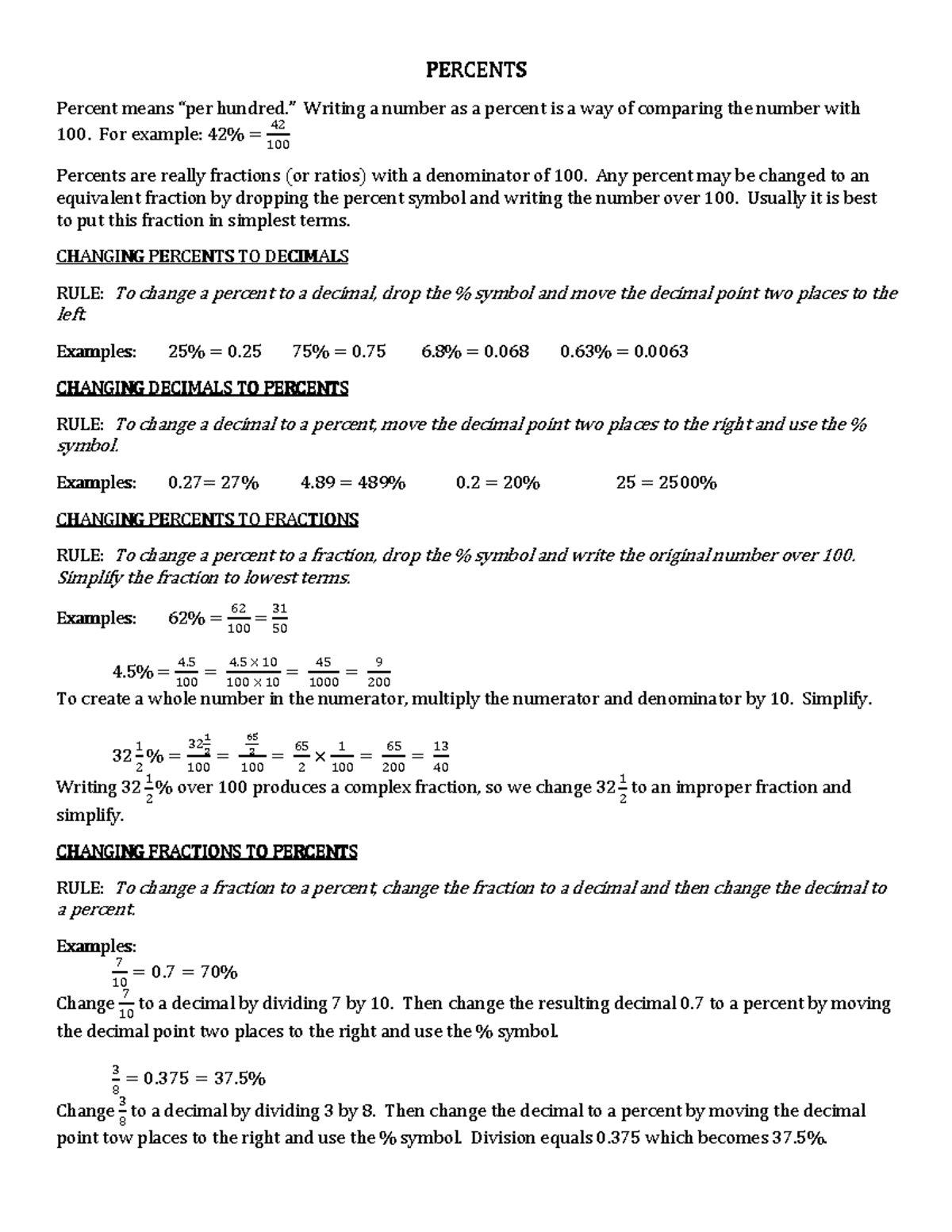 Percents: Understanding Conversion and Applications - MATH101 - Studocu