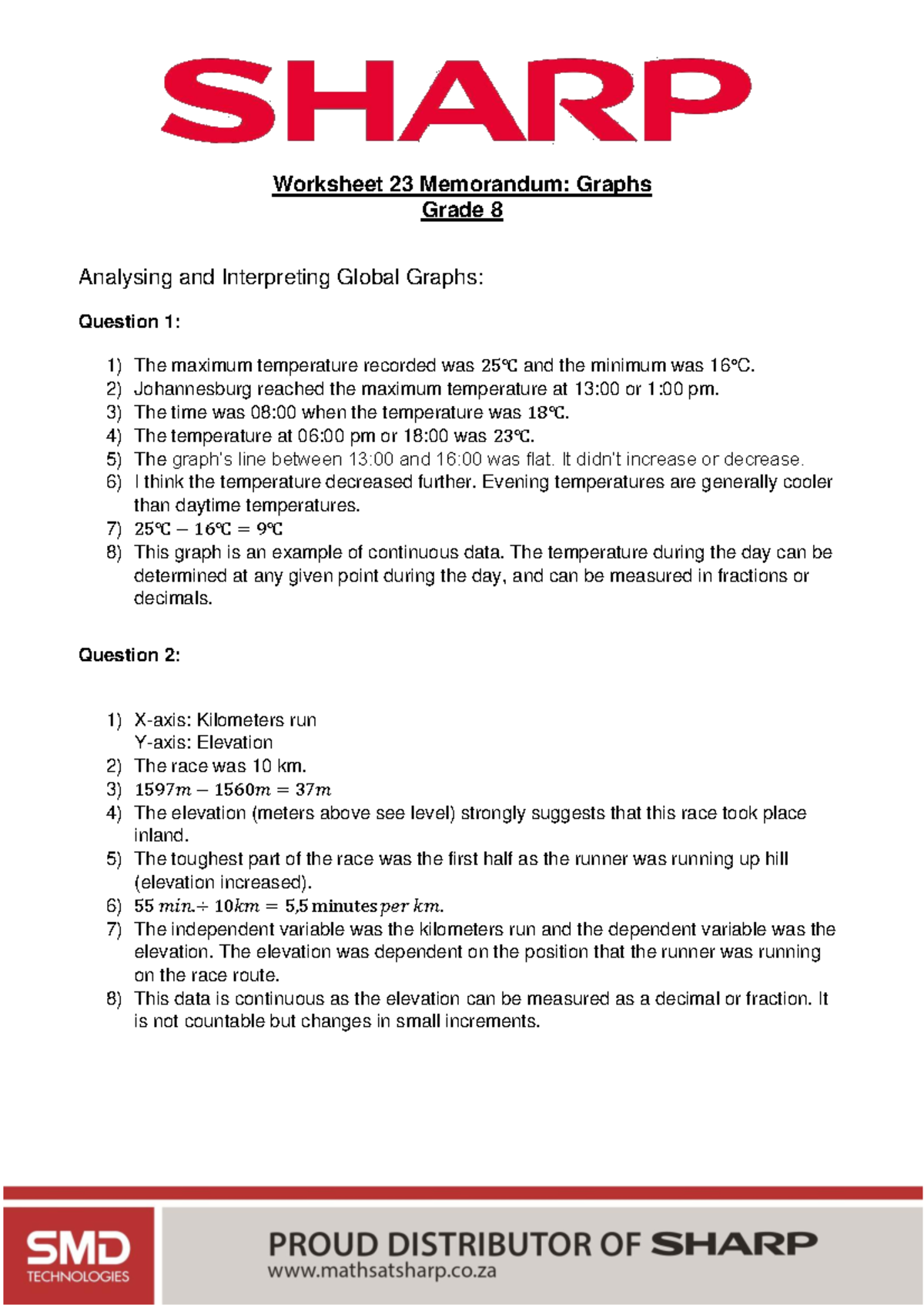 Worksheet 23 Memorandum: Analyzing Global Graphs for Grade 8 - Studocu