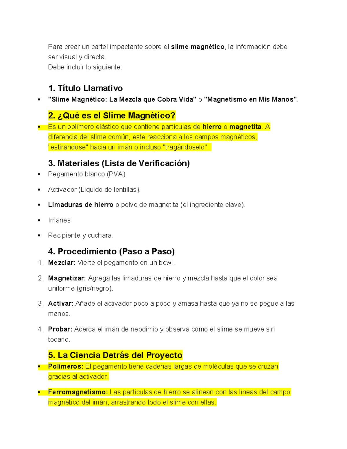 Slime Magnético: Guía para Crear un Cartel Impactante - Studocu