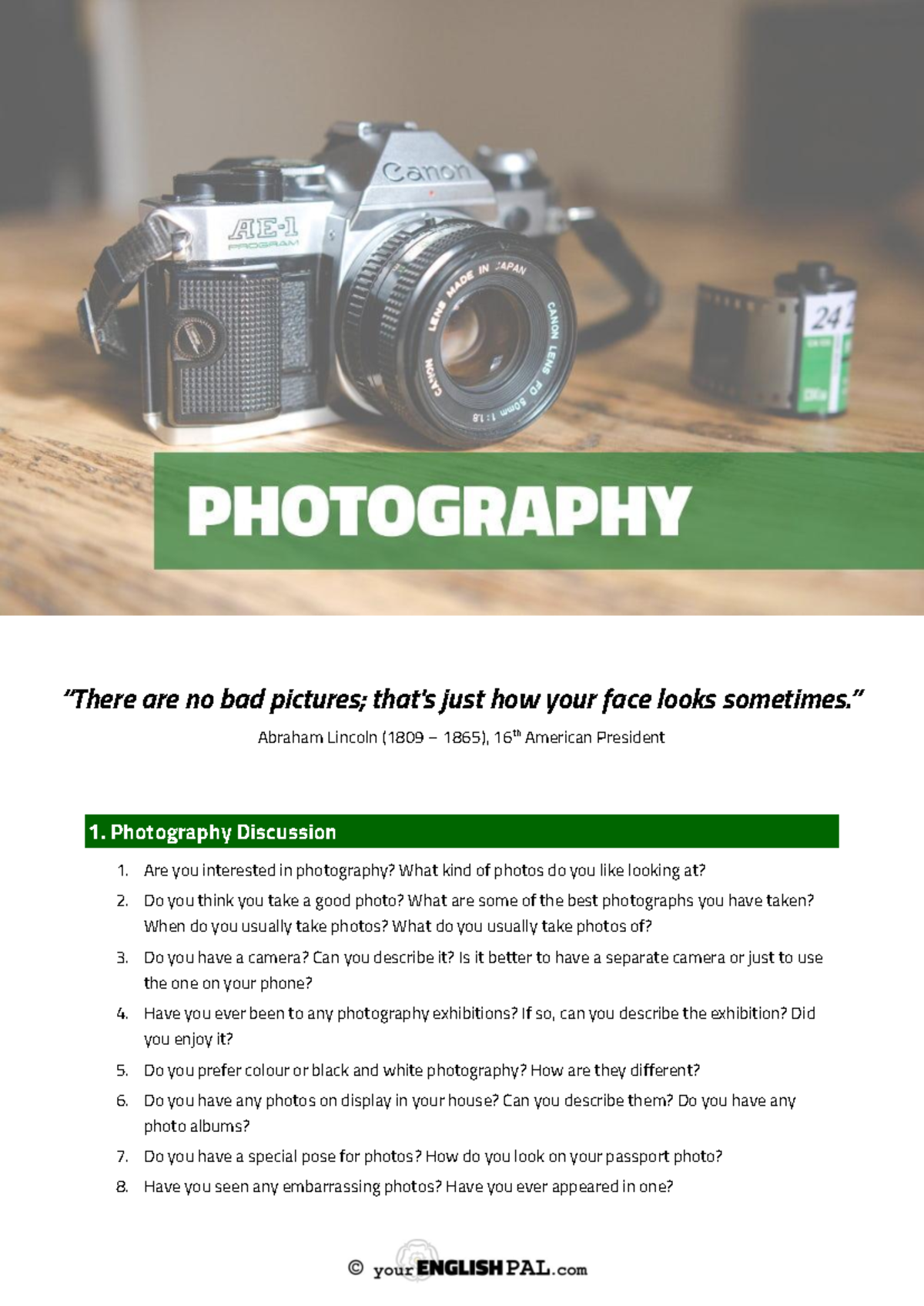 ESL 101 Photography Lesson Plan & Activities for Students v2 - Studocu