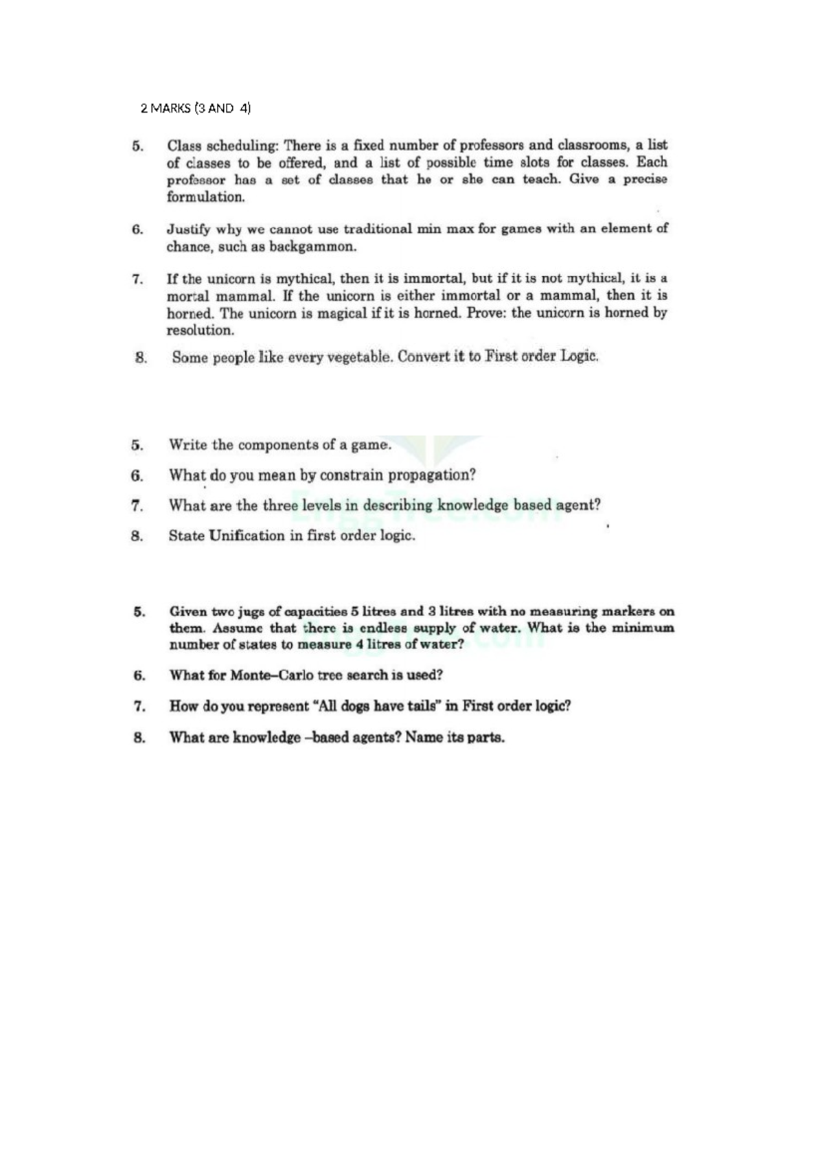 3 AND 4 (2 Marks) - Class Scheduling & Logic Problems - Studocu