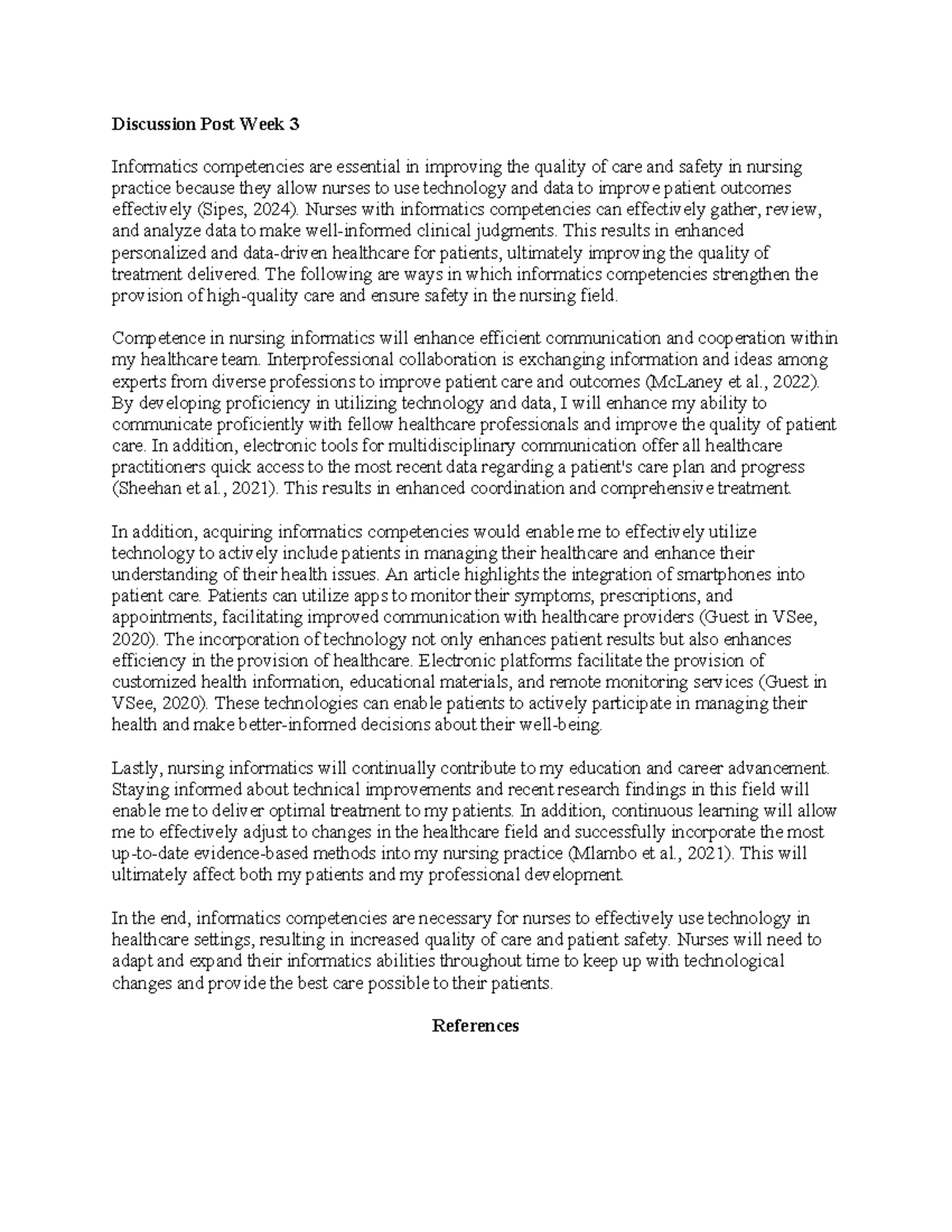 NUR 301 Week 3 Discussion: Enhancing Nursing Care Through Informatics ...