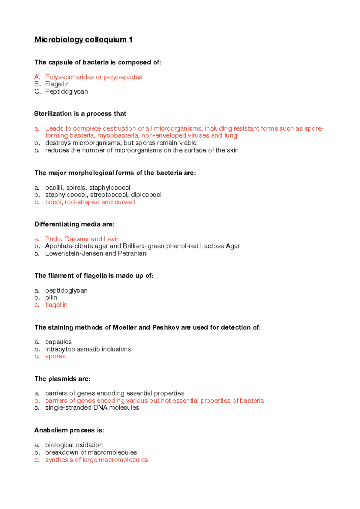 Microbio Colloq 1 - Past Exam Questions & Key Concepts Review - Studocu