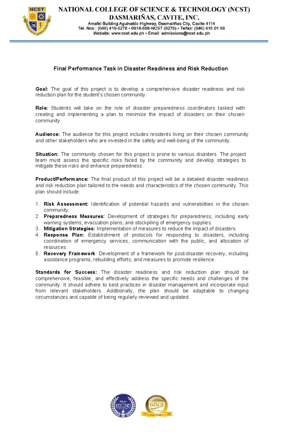 Final Output: Disaster Readiness & Risk Reduction Plan - DRRR - Studocu