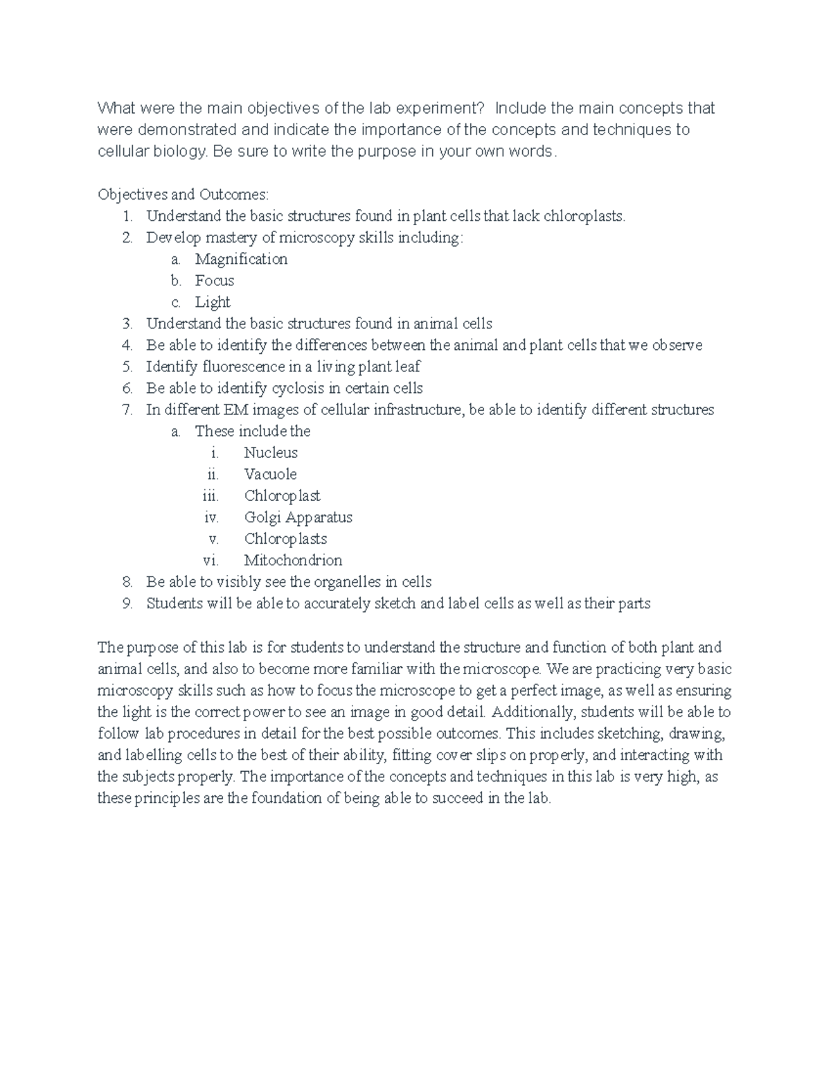 Lab 3: Eukaryotic Cell Structure & Microscopy Skills Overview - Studocu