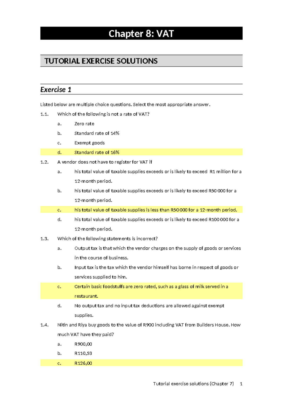VAT Exercise Solutions for Chapter 8 (Bafna) - Studocu