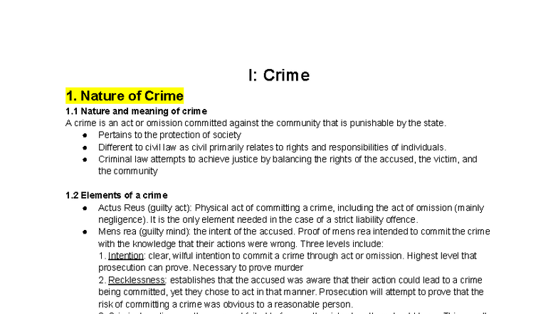 HSC Legal Notes: Crime, Human Rights & Shelter Overview - Studocu