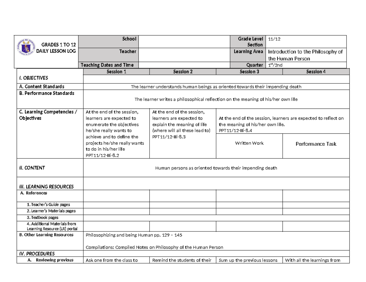 PPT11/12-Q2-Wk1: Exploring the Meaning of Life in Philosophy - Studocu