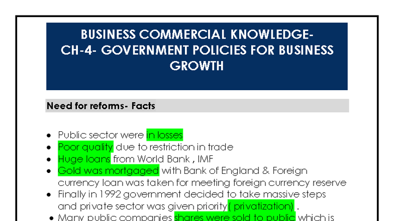 BUSINESS COMMERCIAL GOVERNMENT POLICIES FOR GROWTH - CH 4 NOTES - Studocu