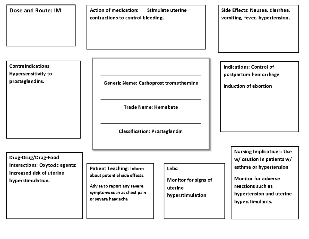 Hemabate - Med card - Side Effects: Nausea, diarrhea, vomiting, fever ...