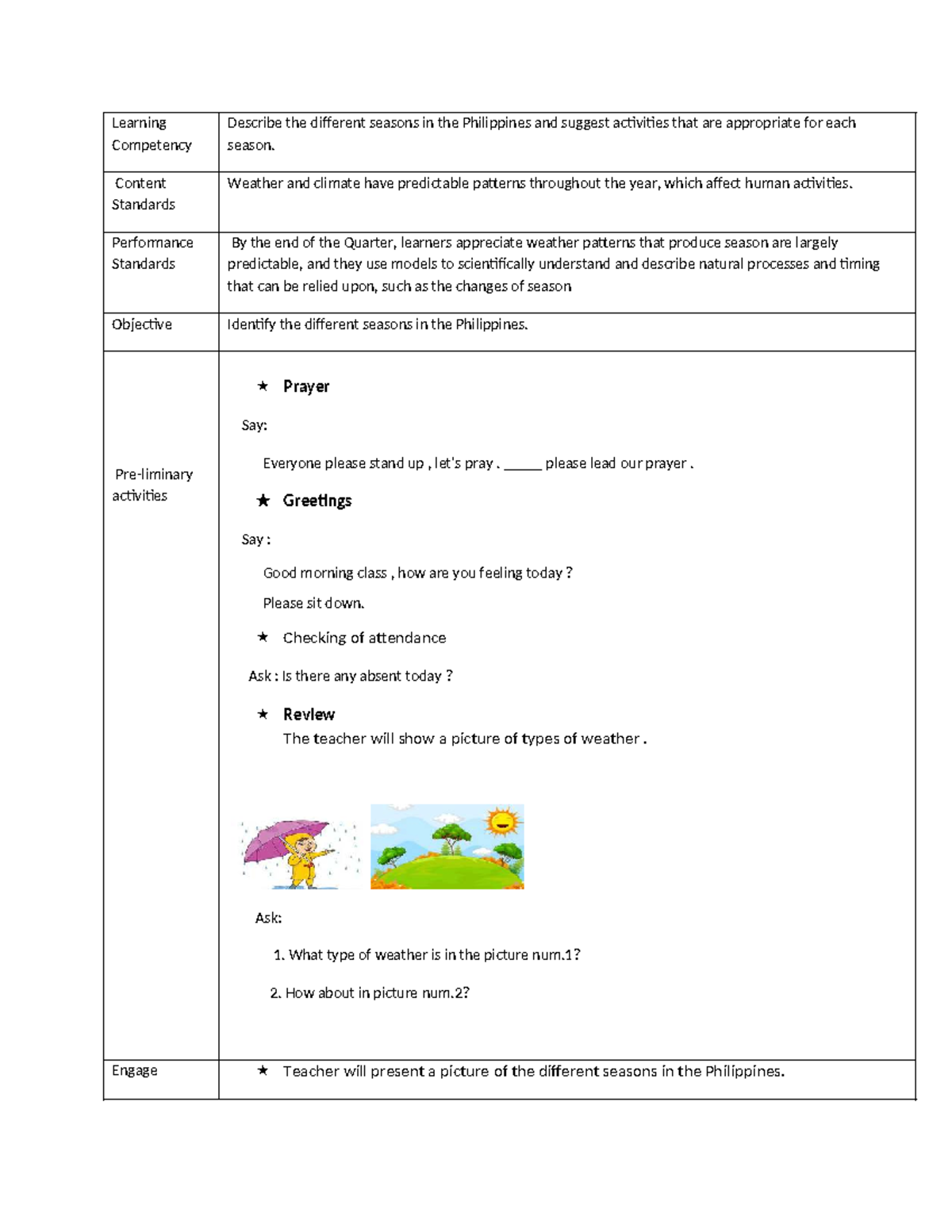 Philippines Seasons & Activities: Lesson Output for KDYRW - Studocu