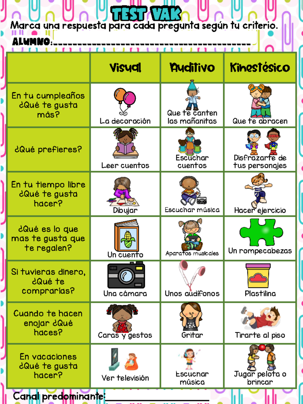 60.Test VAK - Evaluación de Estilos de Aprendizaje para Niños - Studocu