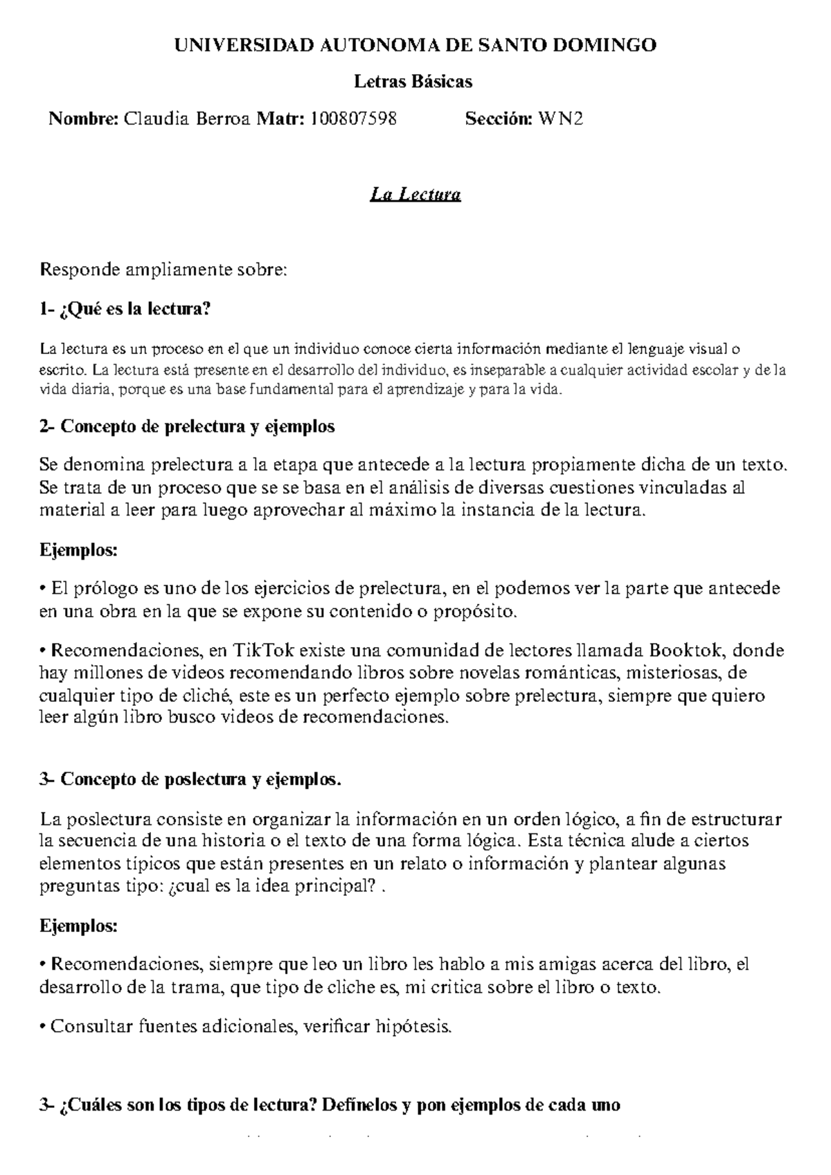 Guía de Preguntas sobre La Lectura - Letras Básicas WN2 - Studocu