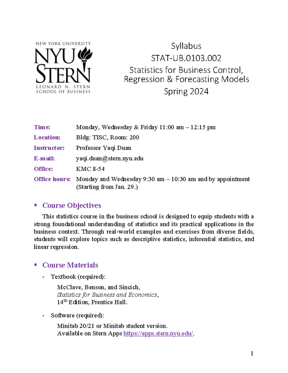 STAT-UB 103 Syllabus: Spring 2024 - Statistics for Business Control ...