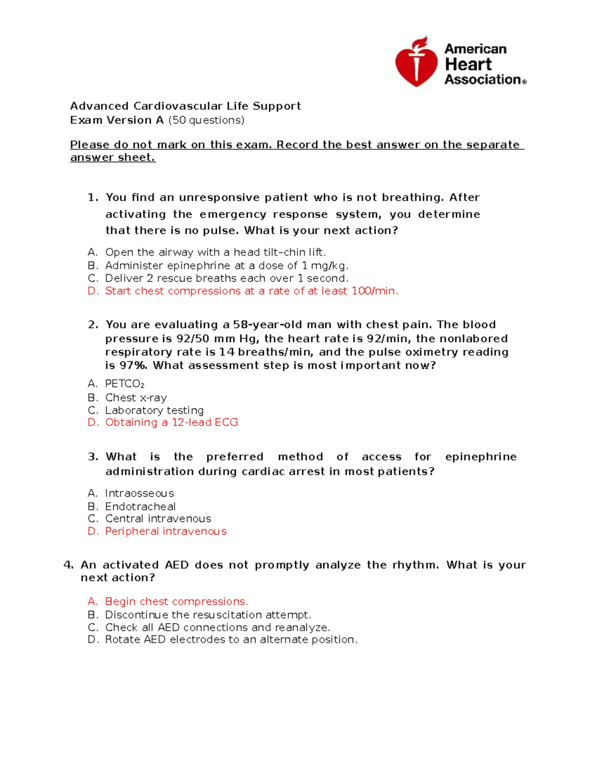 ACLS 2024 Final Test Questions & Answers Study Guide - Studocu