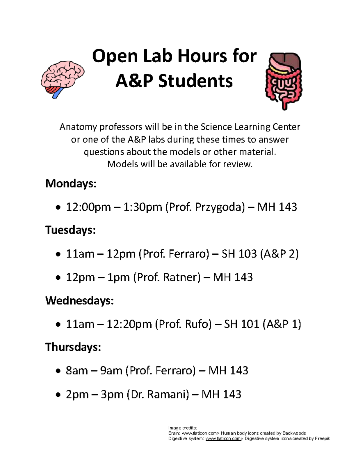 Lab hours - ............................. - Open Lab Hours for A&P ...