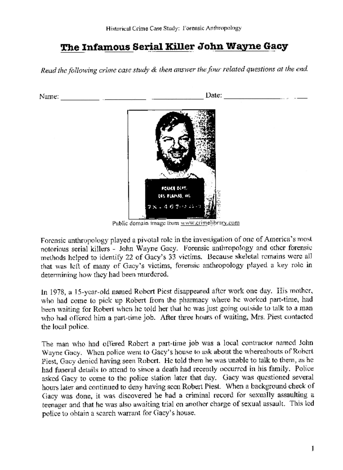 Forensic Anthropology Case Study: The John Wayne Gacy Murders (FOUCE ...