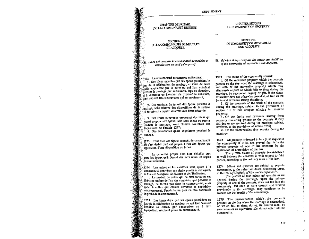 Articles du Code civil du Bas-Canada sur le communaut%C3%A9 de biens ...