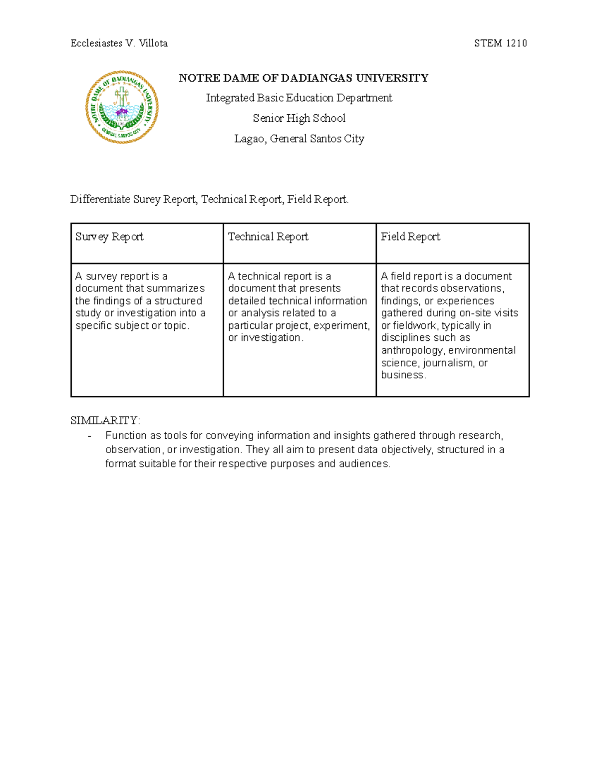 Differentiating Survey, Technical, and Field Reports - EAPP Notes - Studocu
